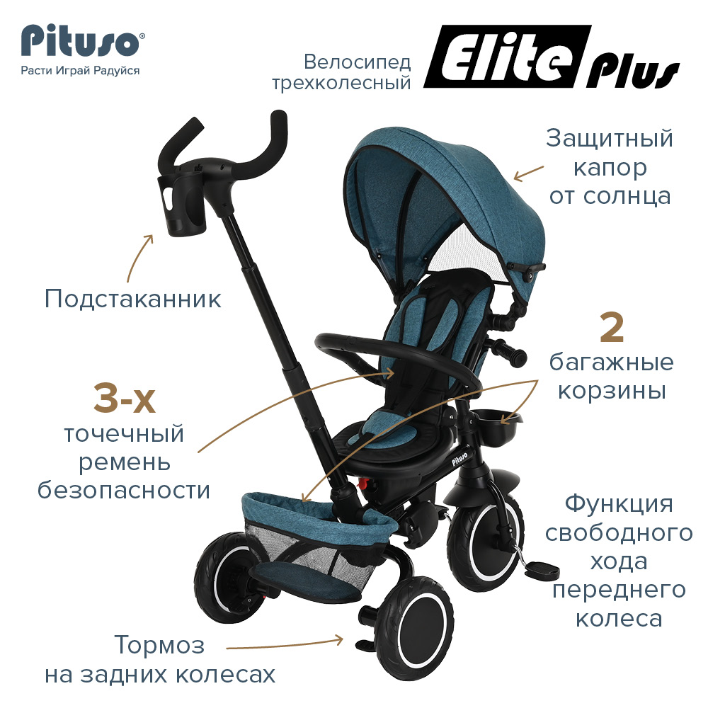 Pituso Трехколесный велосипед Elite Plus / цвет Teal Blue/сине-зеленый купить в Краснодаре по ...